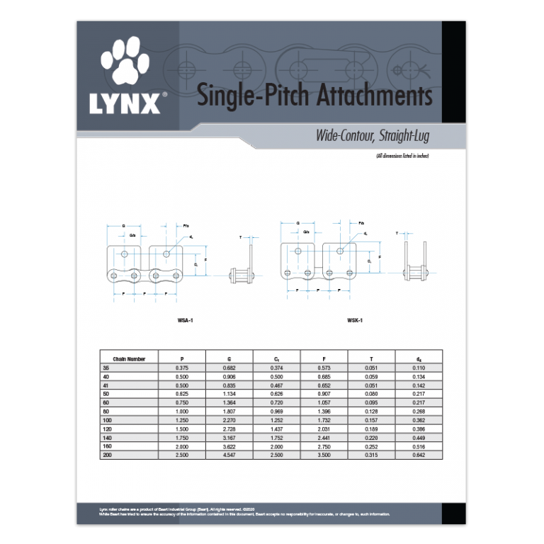 Attachment Chain Spec Sheets - Lynx Chain